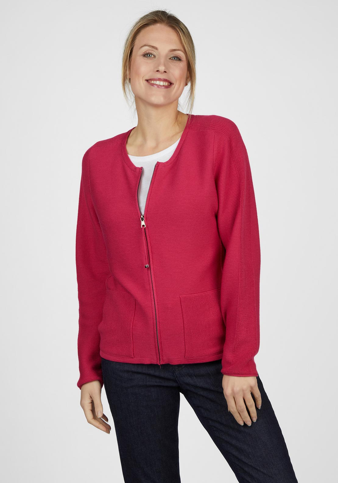Rabe Full Zip Knitted Short Cardigan, Magenta - McElhinneys