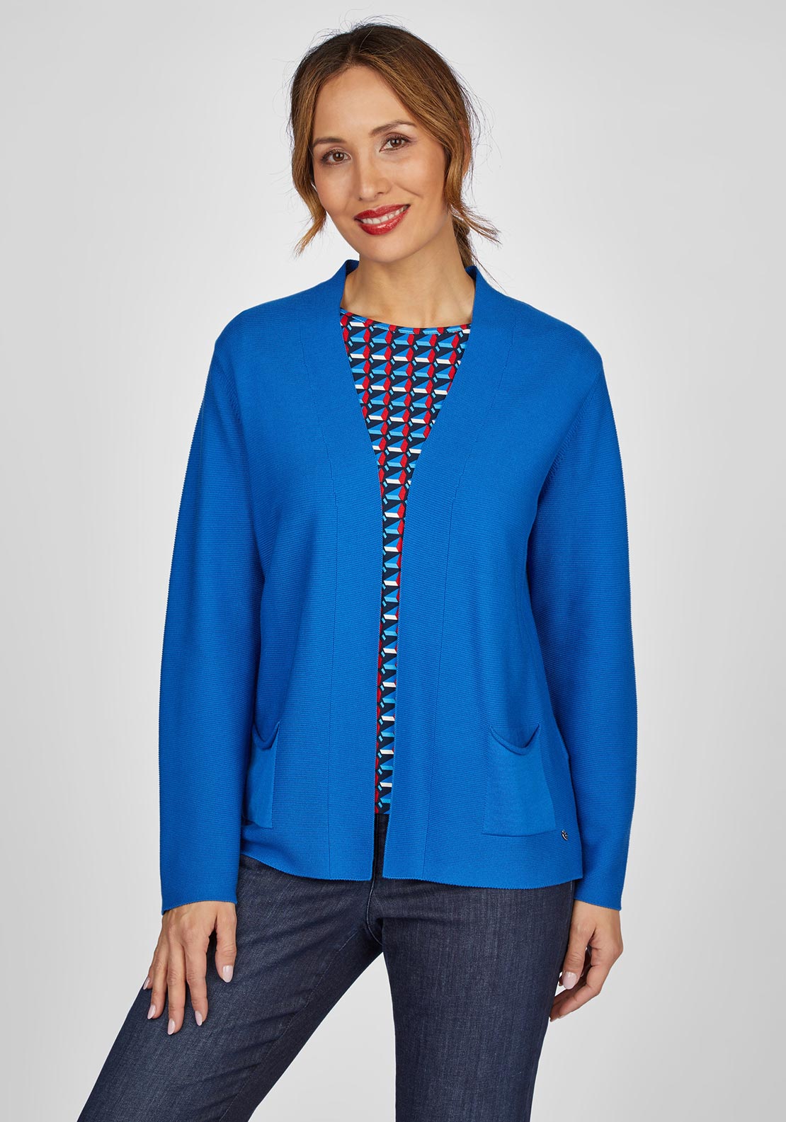 Rabe Ribbed Open Short Cardigan, Royal Blue - McElhinneys