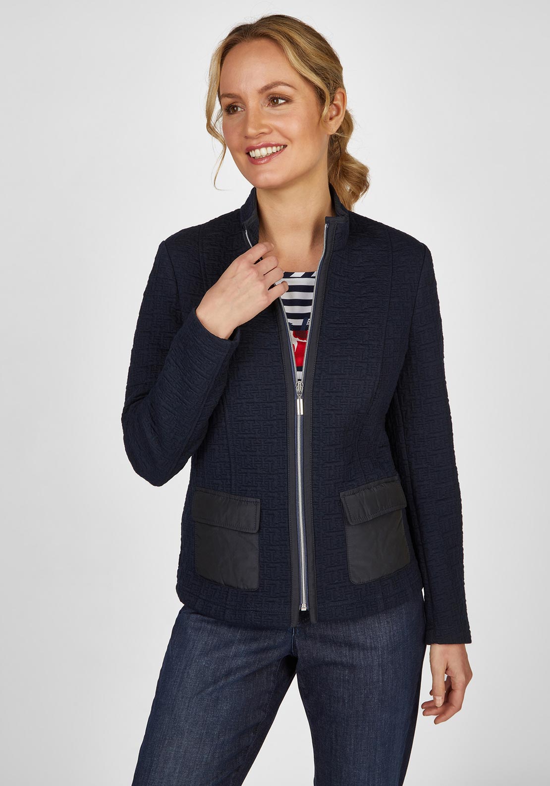 Rabe Full Zip Textured Jacket, Navy - McElhinneys