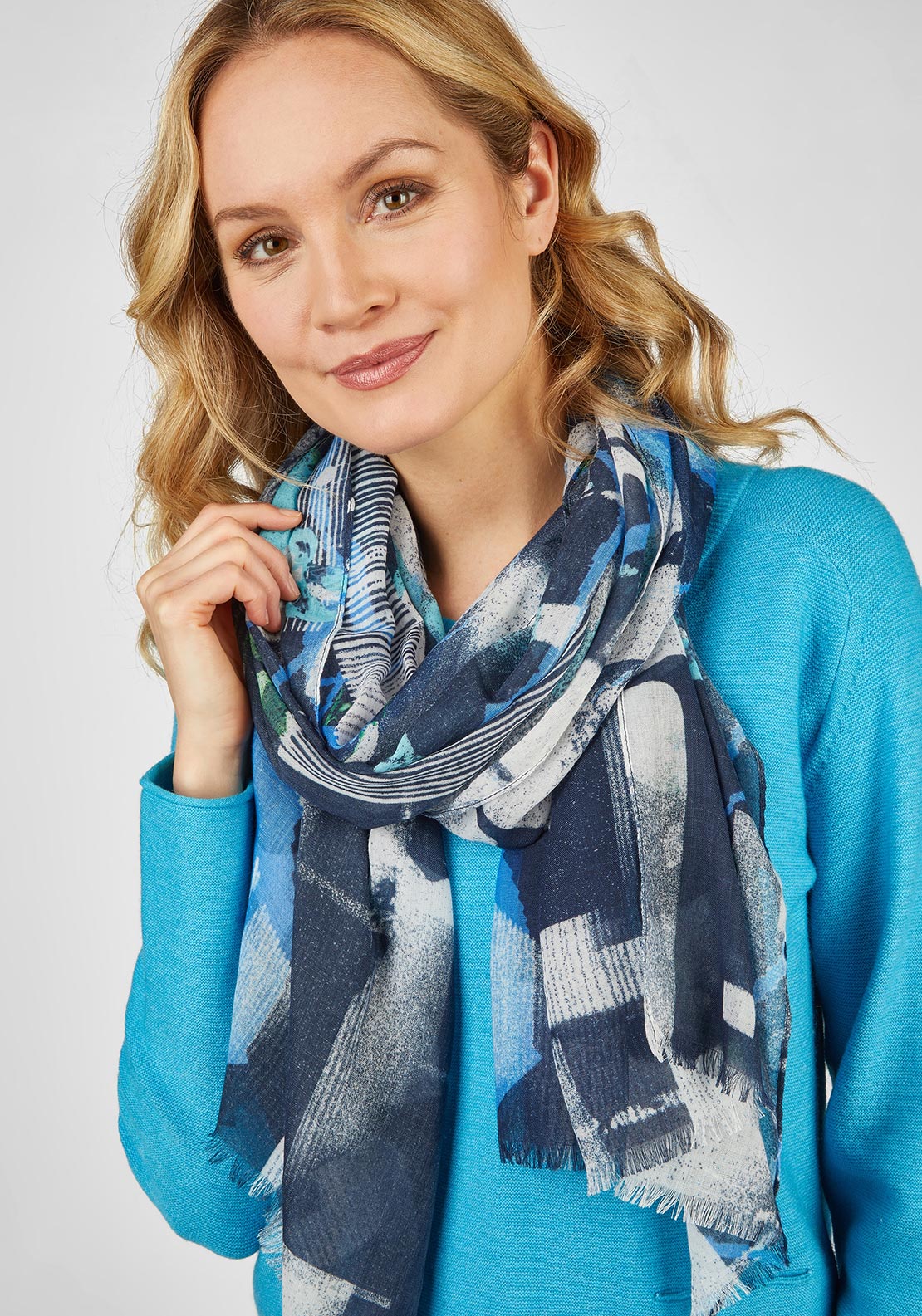 Rabe Bold Print Scarf, Blue - McElhinneys