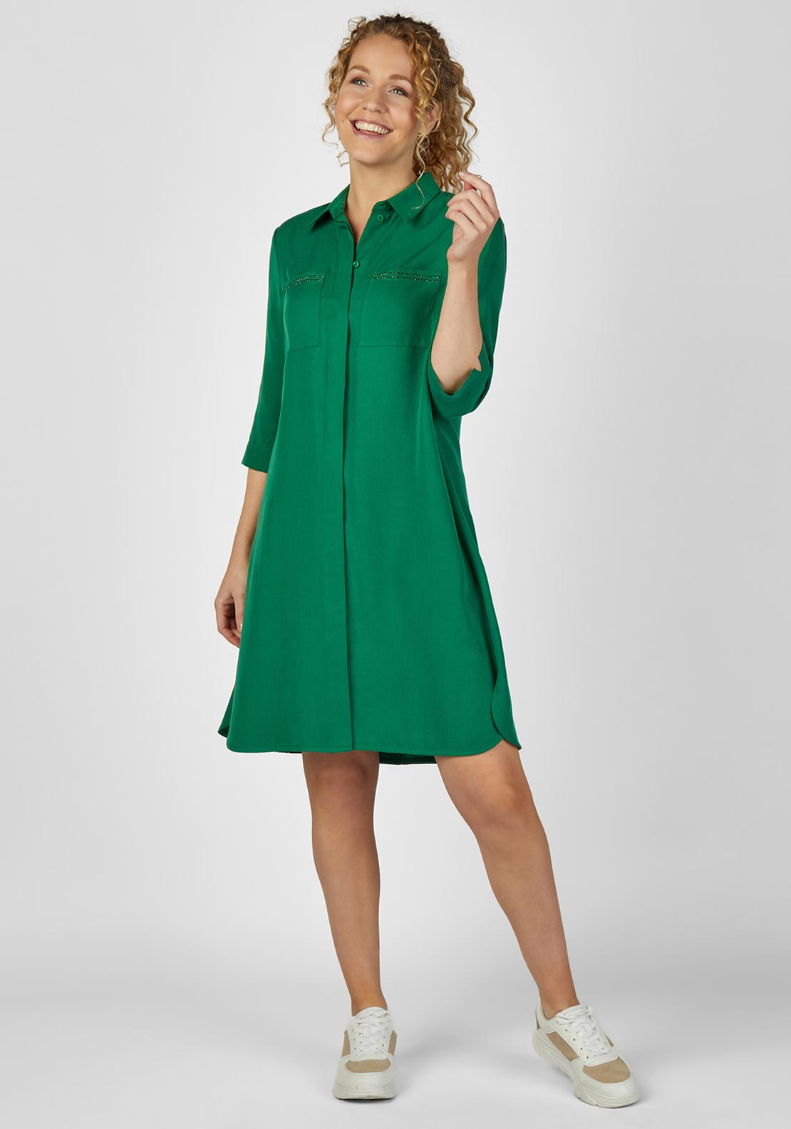 Rabe Embellished Pockets Knee Length Shirt Dress, Green - McElhinneys
