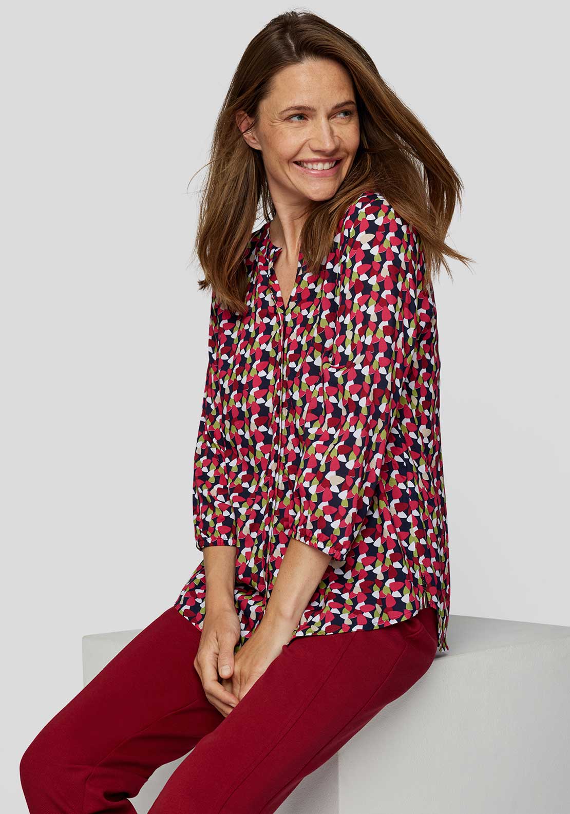 Rabe Abstract Print Button Down Blouse, Fuchsia Multi - McElhinneys