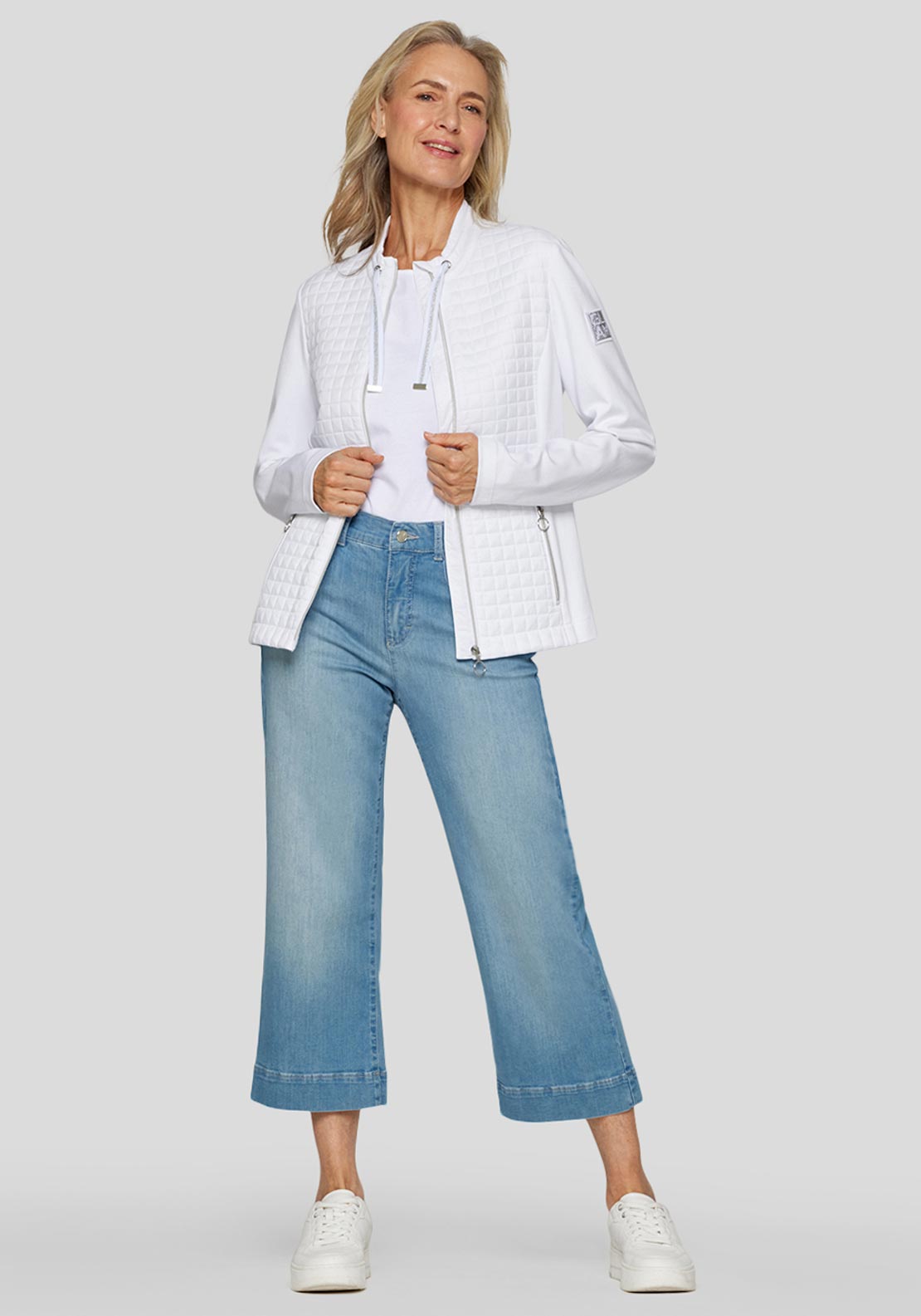 Rabe Contrast Panel Zipped Jacket, White - McElhinneys