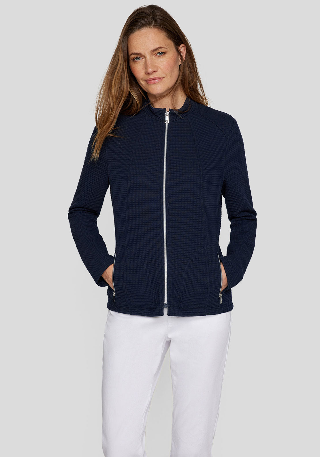 Rabe Waffle Textured Zipped Jacket, Navy - McElhinneys