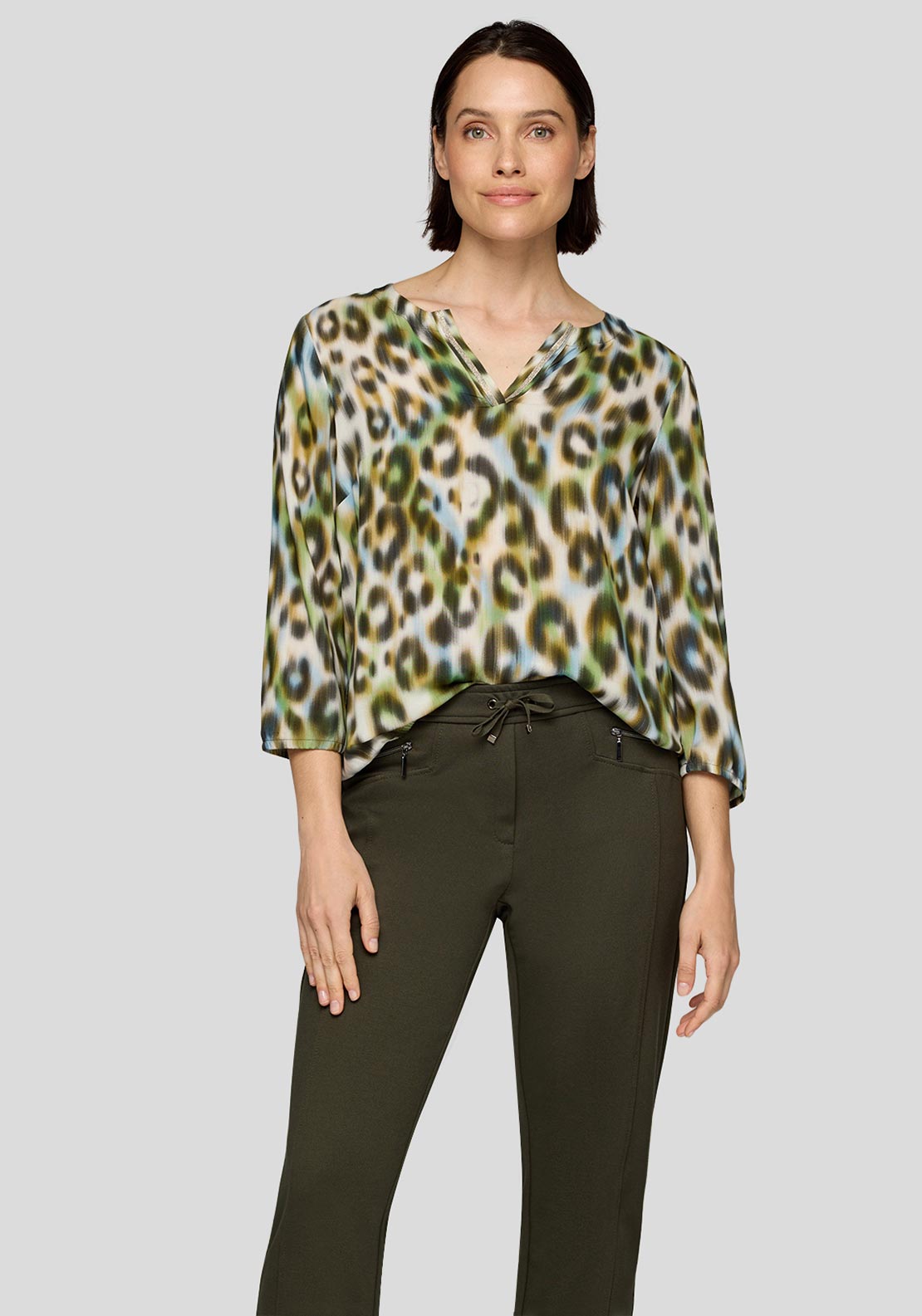 Rabe Leopard Print Blouse, Green Multi - McElhinneys