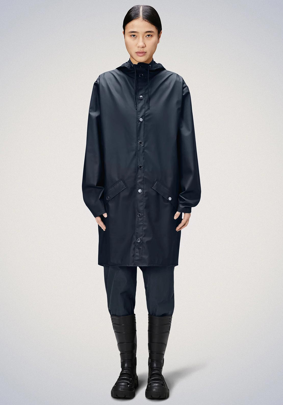 Rains Waterproof Long Raincoat, Navy - McElhinneys