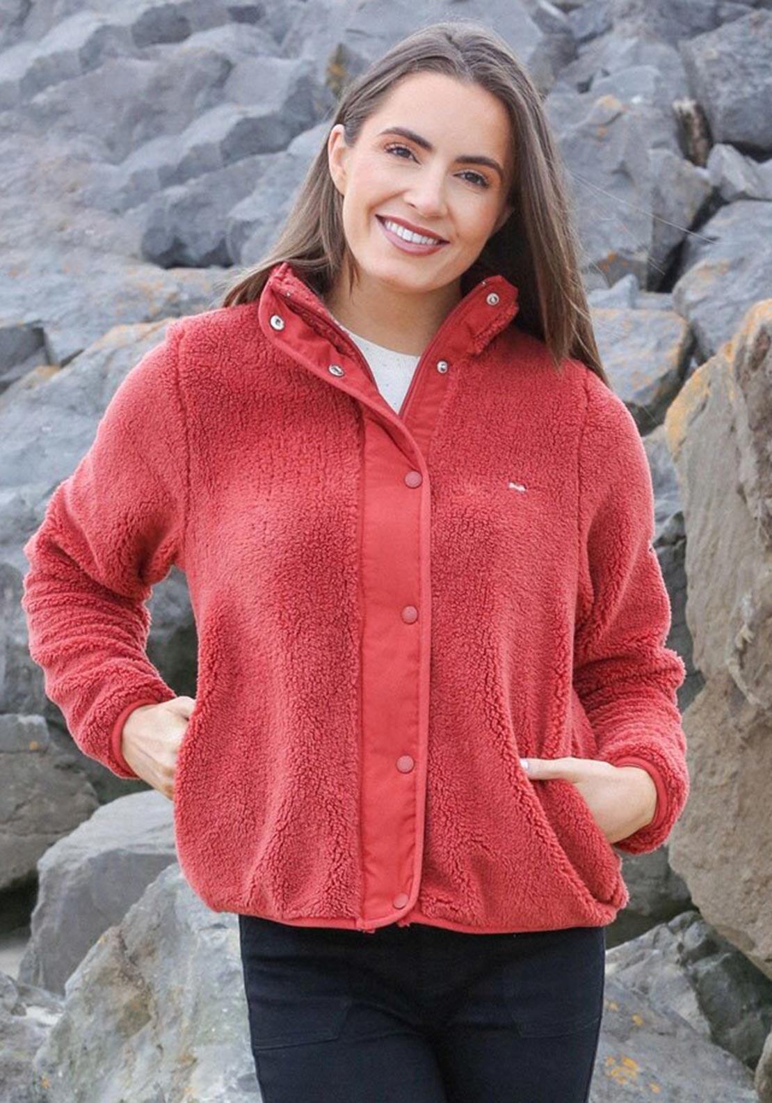 Rant & Rave Carol Teddy Bomber Jacket, Rust - McElhinneys
