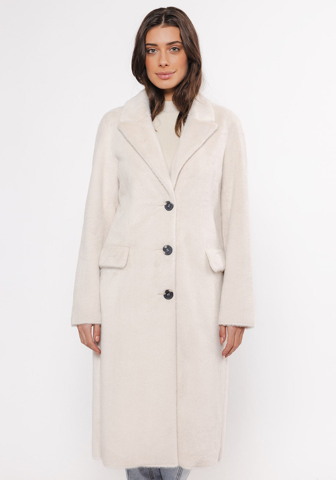 Rino and Pelle Saami Long Faux Fur Coat, Off-White - McElhinneys