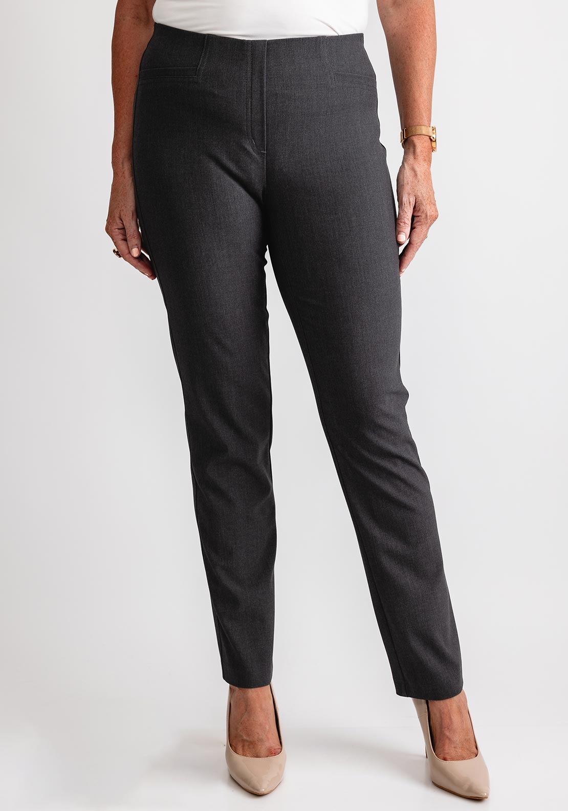 Robell Jacklyn Slim Fit Comfort Trousers, Charcoal Grey - McElhinneys