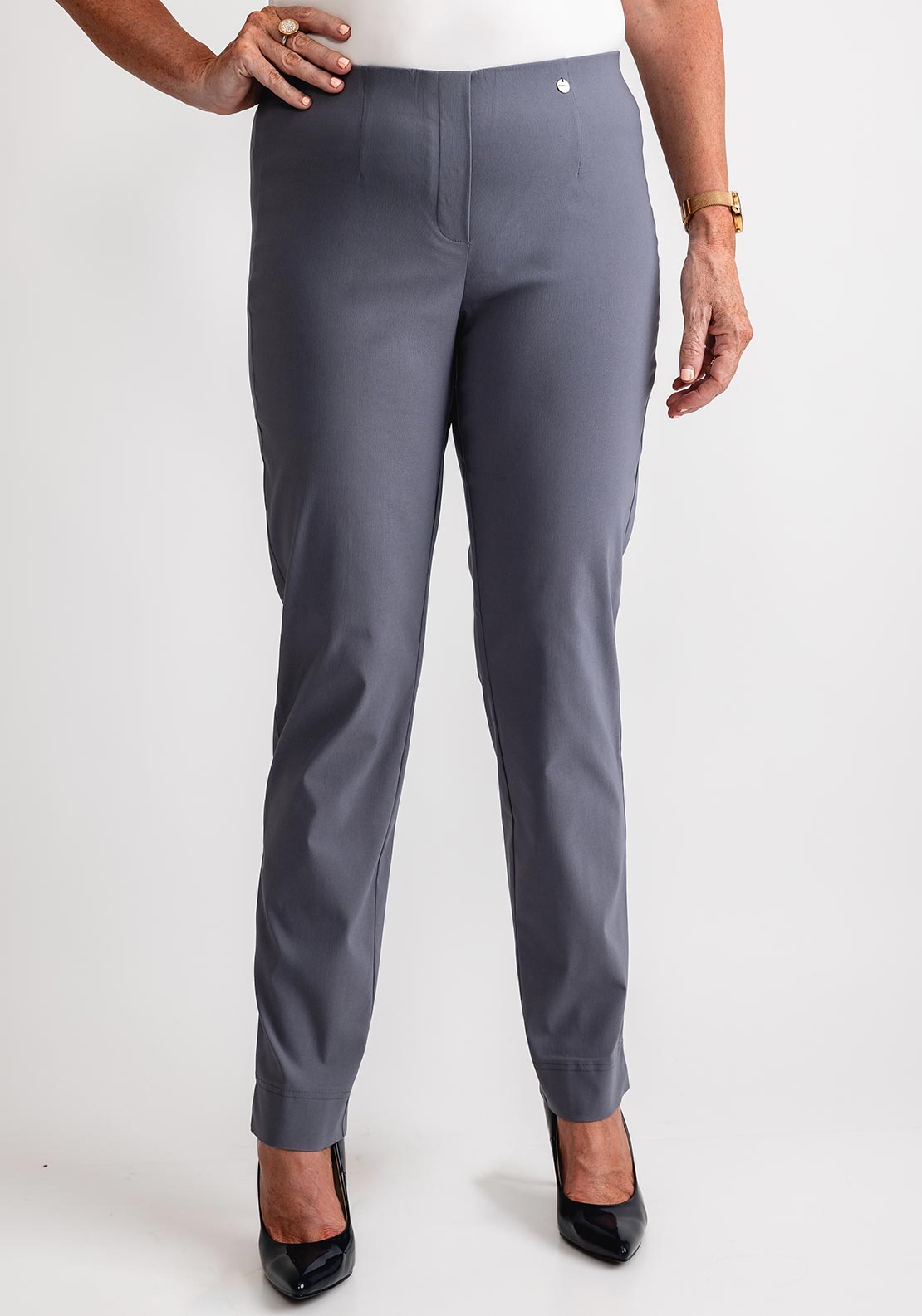 Robell Marie Full Length Slim Leg Trousers, Grey - McElhinneys