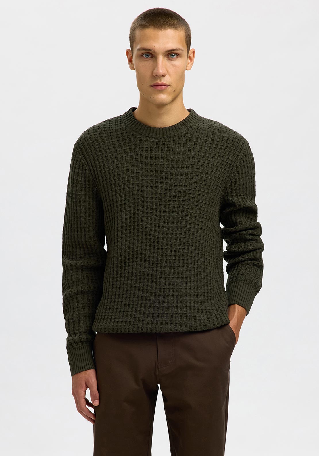 Selected Homme Tom Structure Knit Jumper, Green - McElhinneys