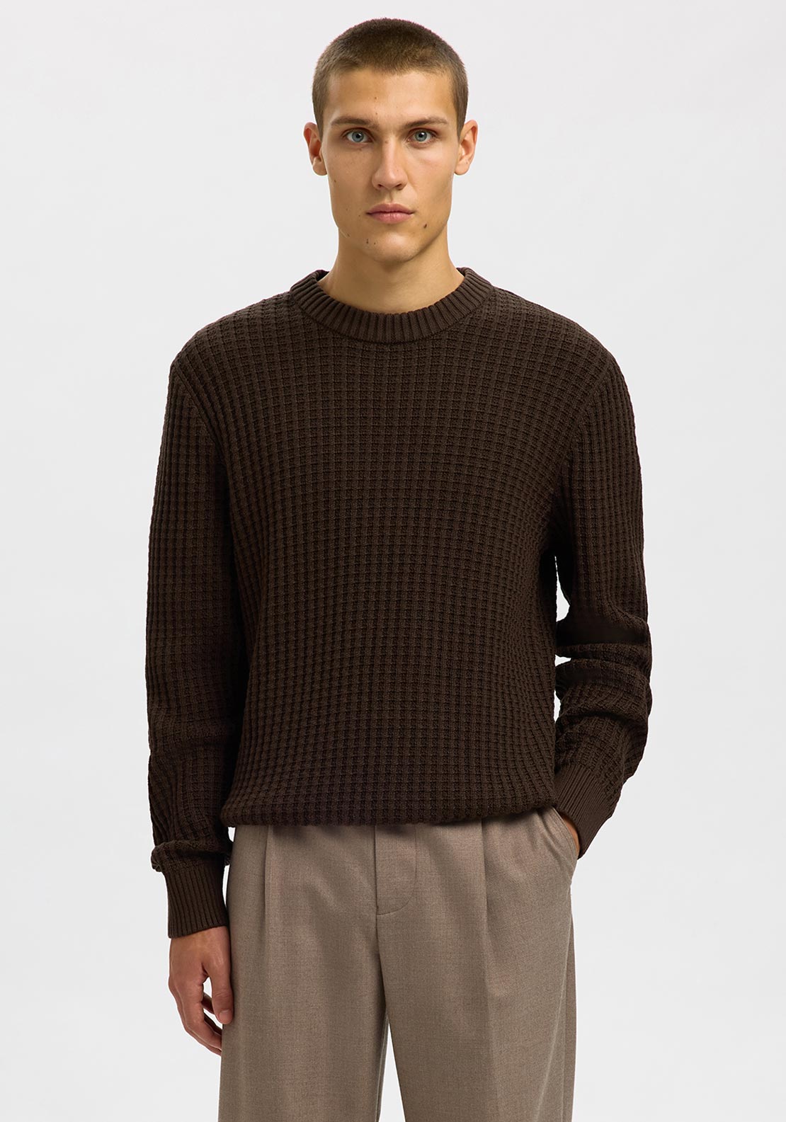 Selected Homme Tom Structure Knit Jumper, Brown - McElhinneys