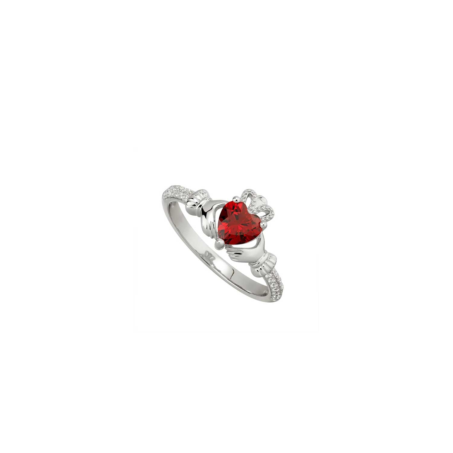 Solvar January Birthstone Claddagh Ring, Silver - McElhinneys