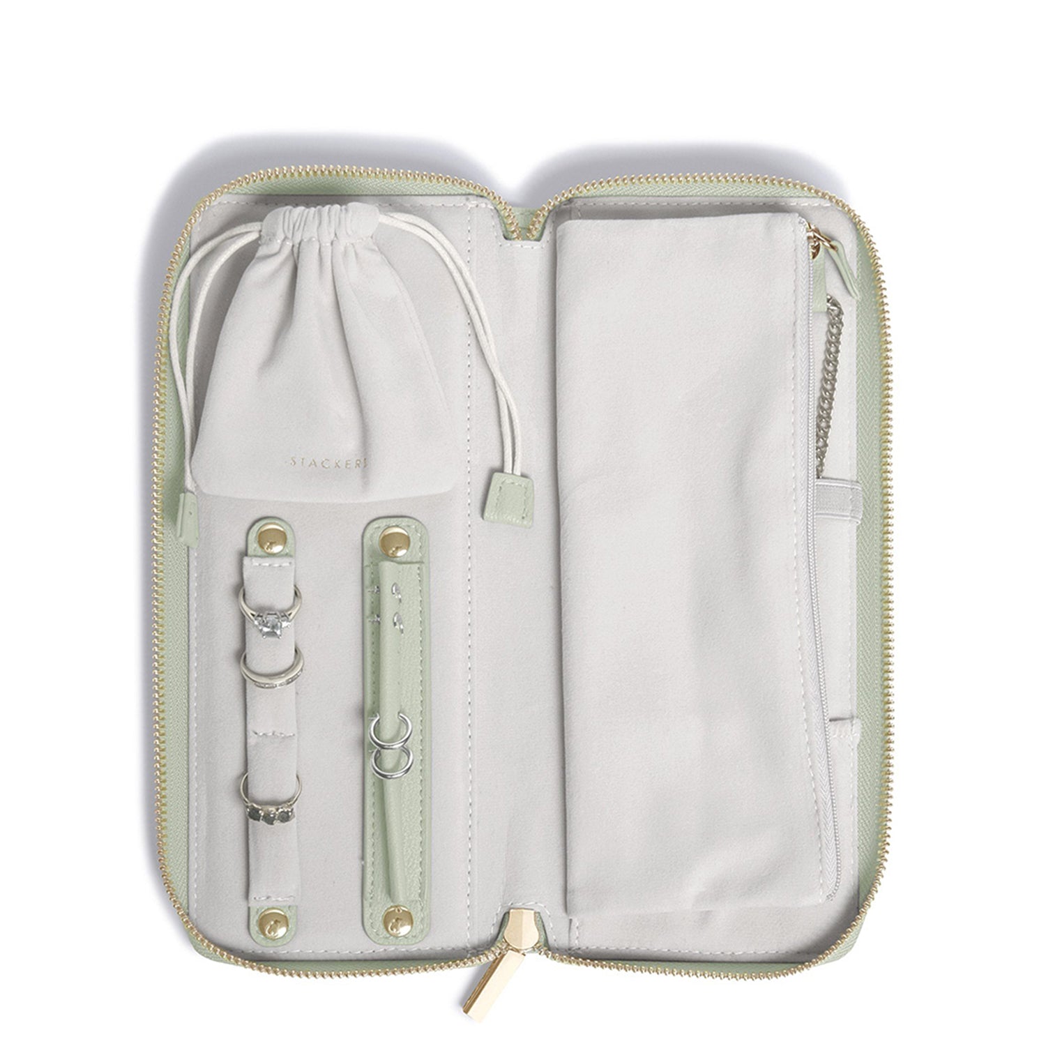 Stackers Zipped Travel Jewellery Wallet, Sage - McElhinneys