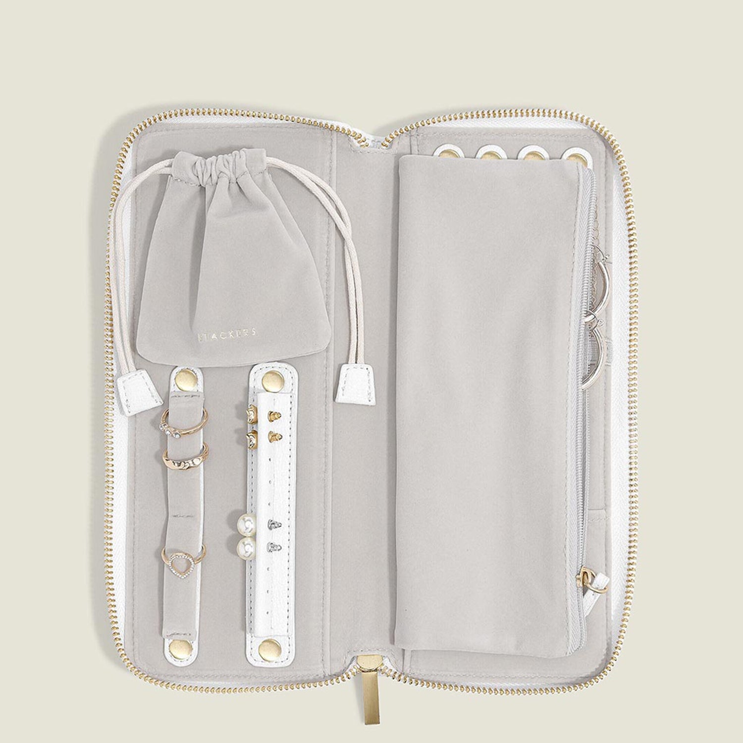 Stackers Zipped Travel Jewellery Wallet, White - McElhinneys