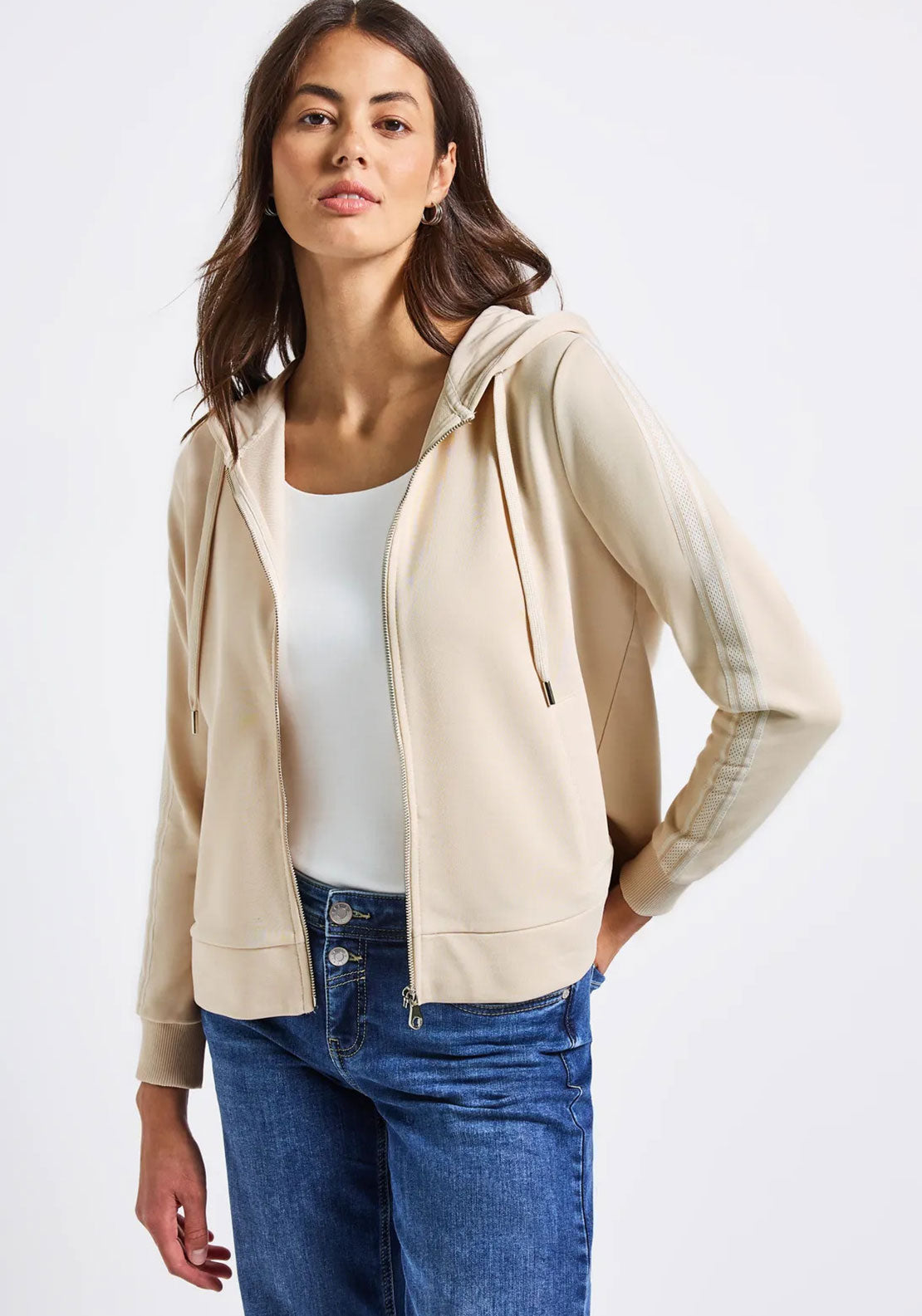 Street One Full Zip Hoodie, Cream - McElhinneys