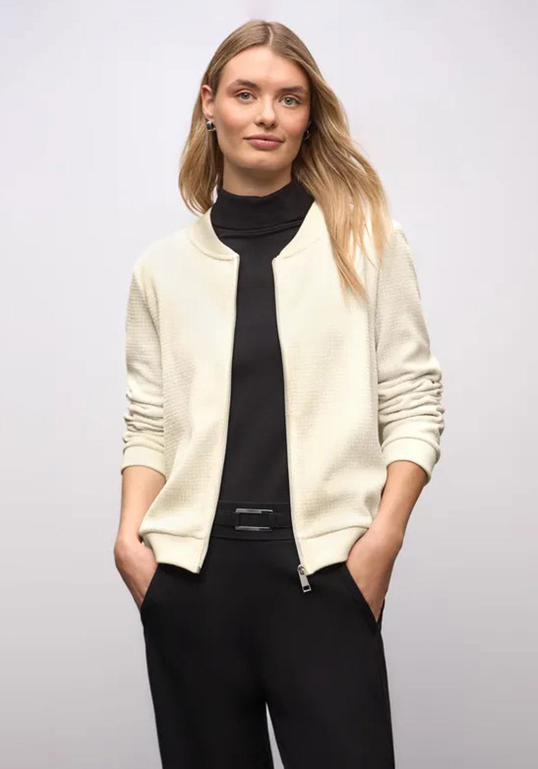 Street One Shimmering Textured Jacket, Cream - McElhinneys
