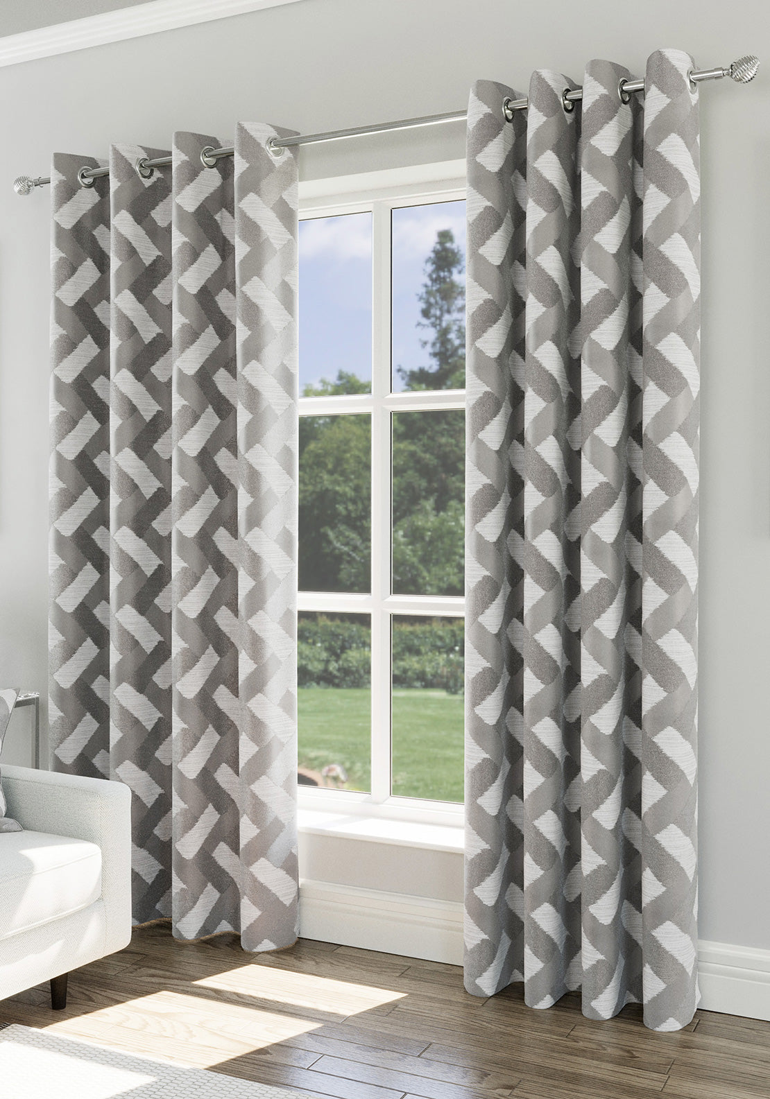 EA Design Sutton Interlined Eyelet Curtains 90x90”, Silver - McElhinneys