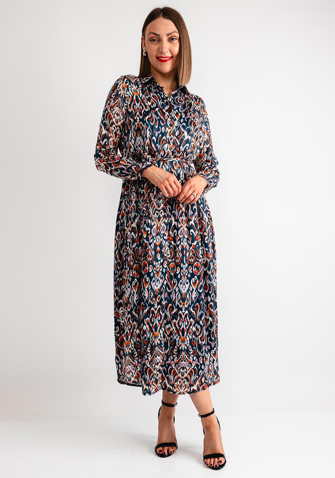 Serafina Collection Printed Maxi Shirt Dress, Blue - McElhinneys
