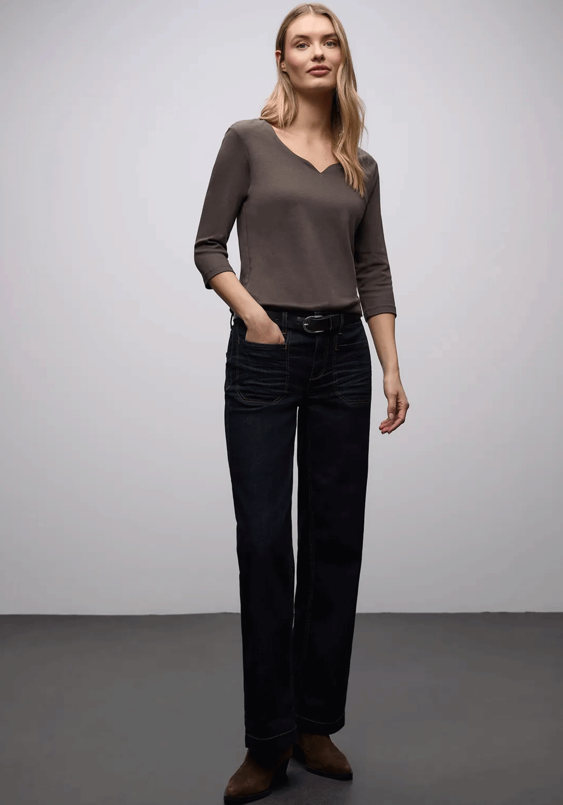 Street One Sweetheart Neck Jersey Top, Brown - McElhinneys