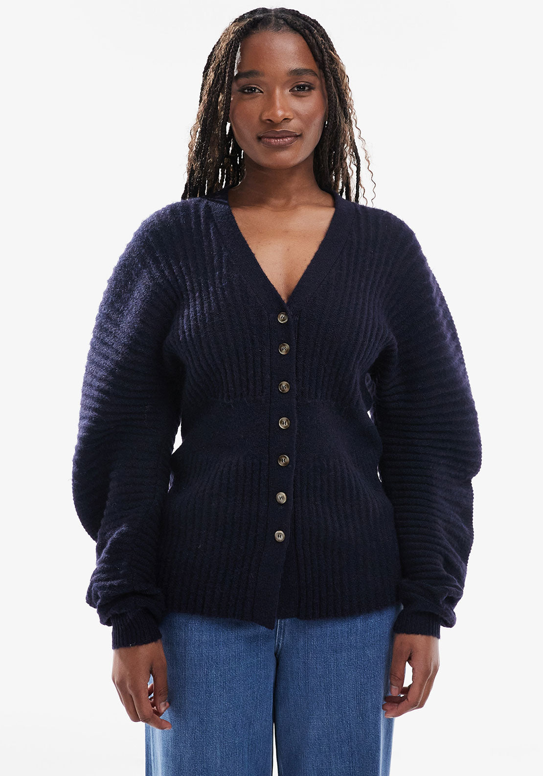 TOPSHOP Brit V Neck Cardigan, Navy - McElhinneys