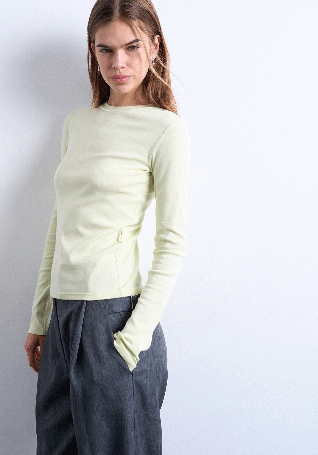 TOPSHOP Hazel Everyday Long Sleeve Top, Green - McElhinneys