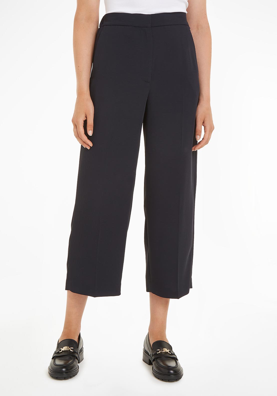 Tommy Hilfiger Womens Twill Wide Leg Cropped Trousers, Desert Sky ...
