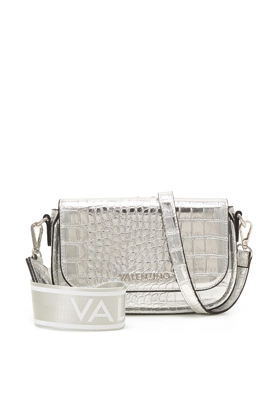 Valentino Miramar Croc Crossbody Bag, Metallic Silver - McElhinneys