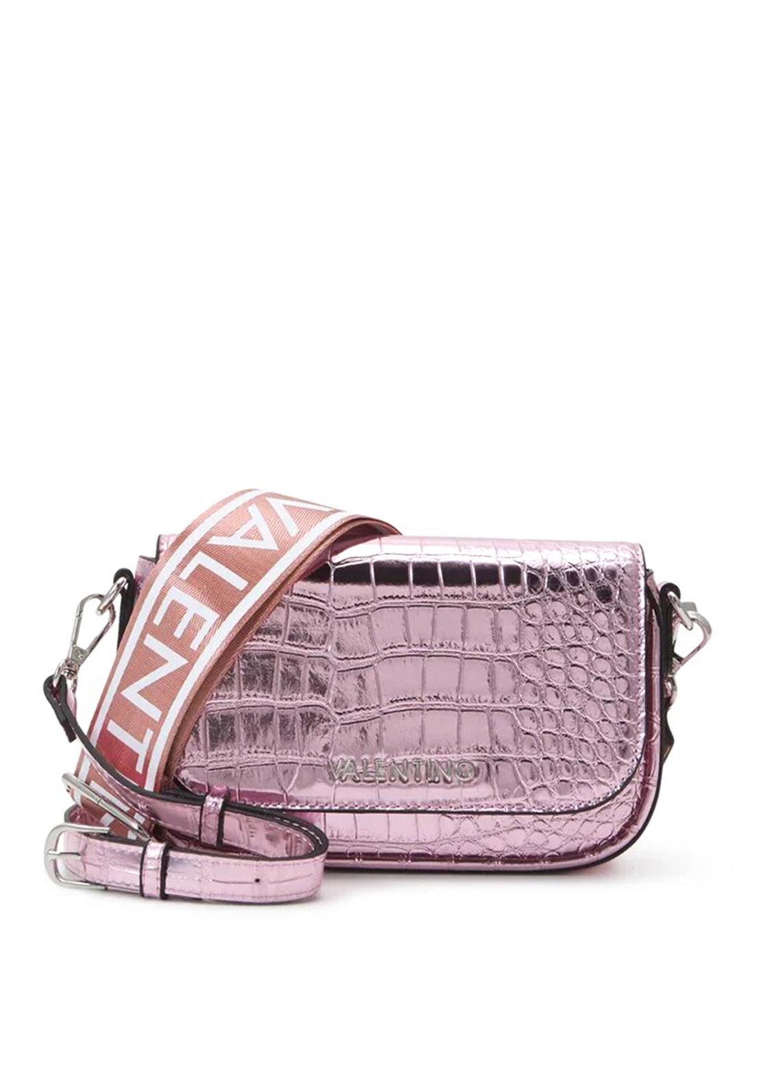 Valentino Miramar Croc Crossbody Bag, Metallic Pink - McElhinneys