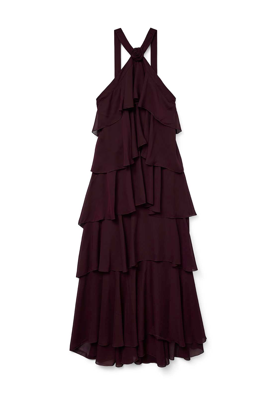 Vero Moda Felicia Ruffle Maxi Dress, Wine - McElhinneys
