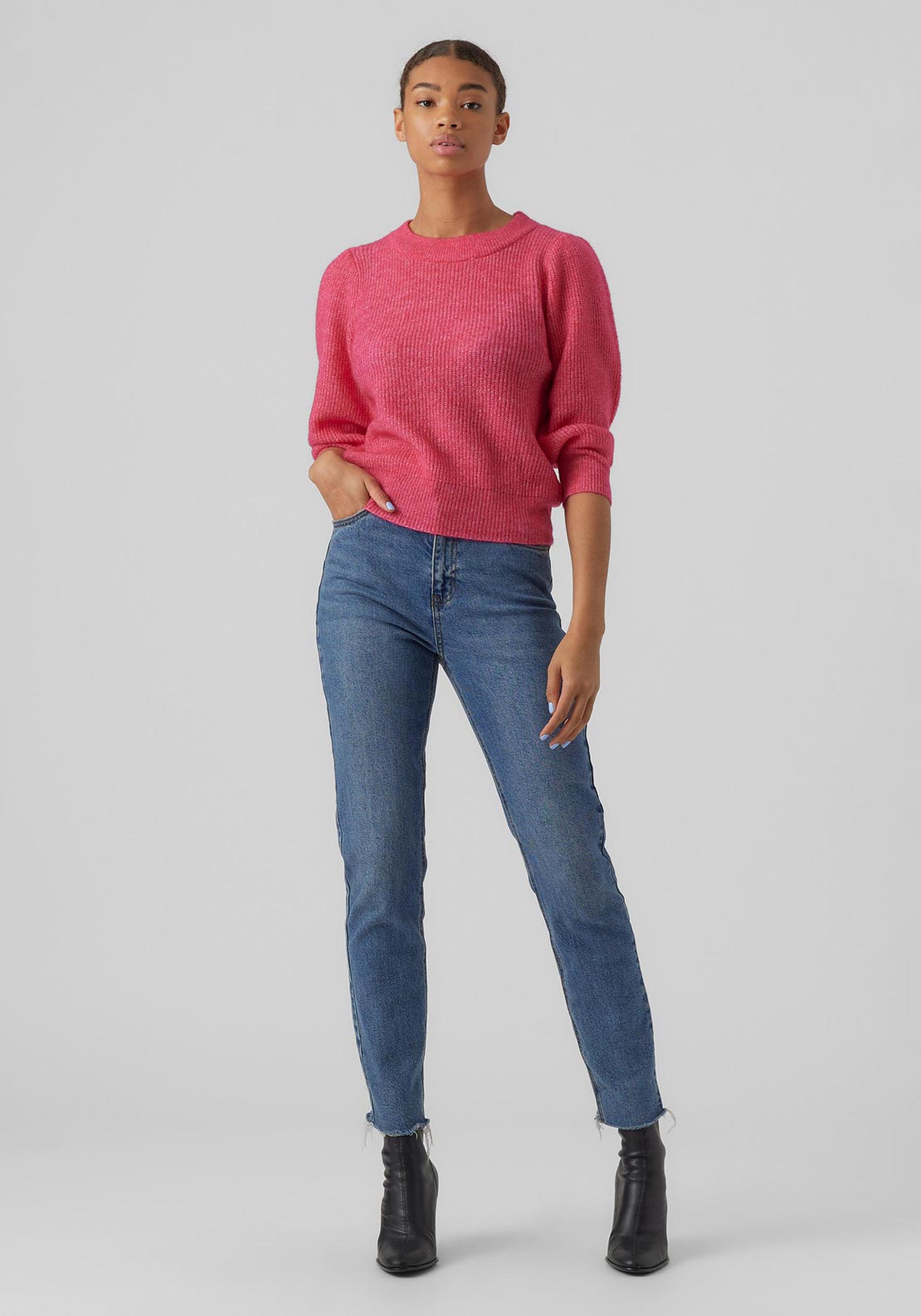 Vero Moda Vigga Balloon Sleeve Knitted Sweater, Raspberry Sorbet ...