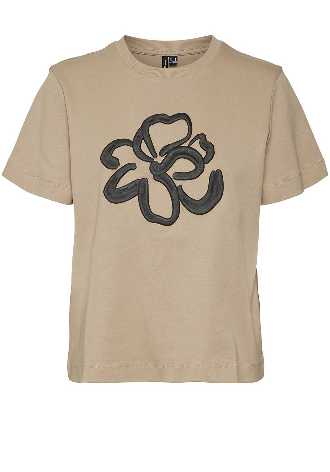 Vero Moda Caya Flower Embroidered T Shirt, Brown - McElhinneys