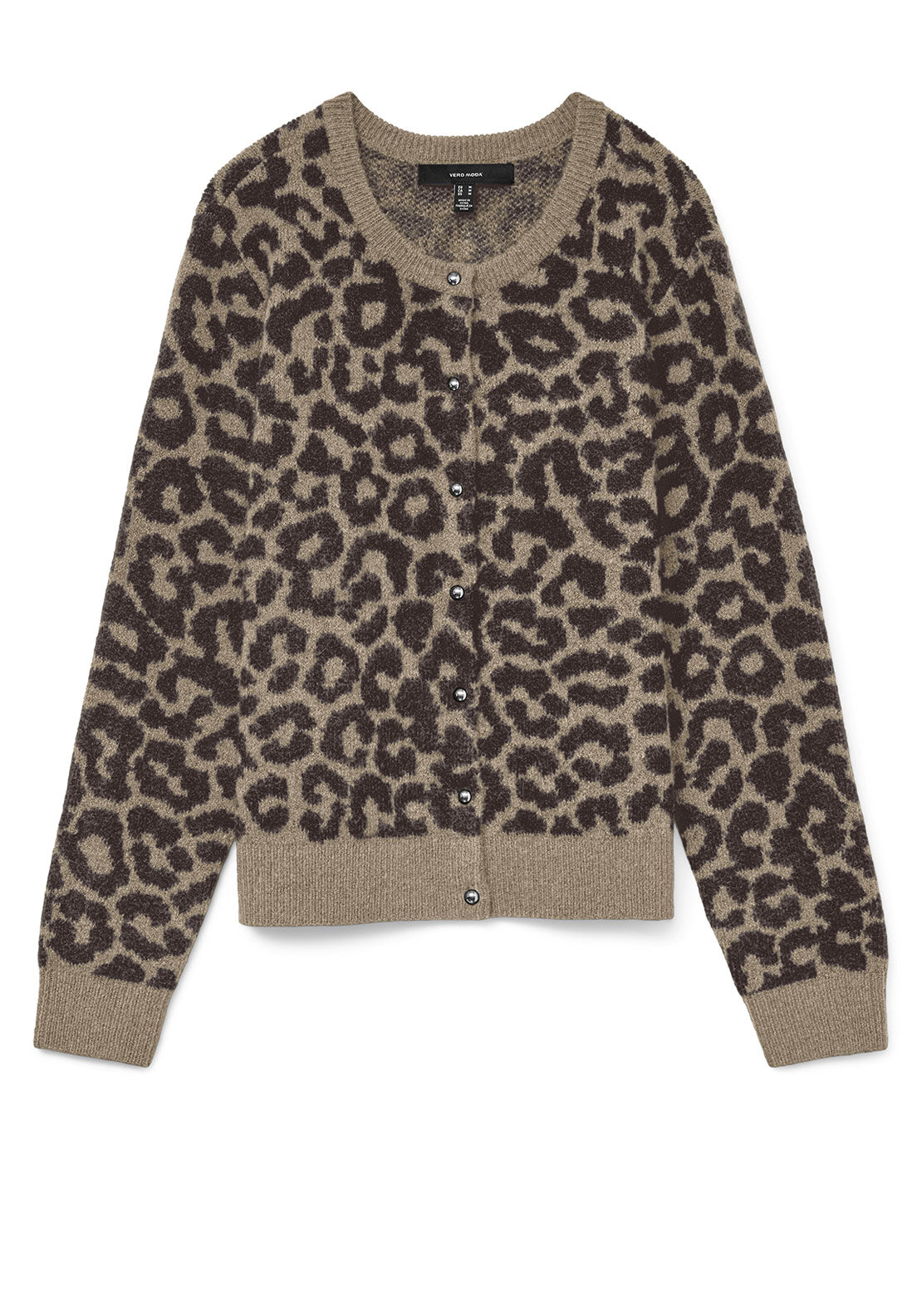 Vero Moda Newkai Leopard Knit Cardigan, Beige - McElhinneys