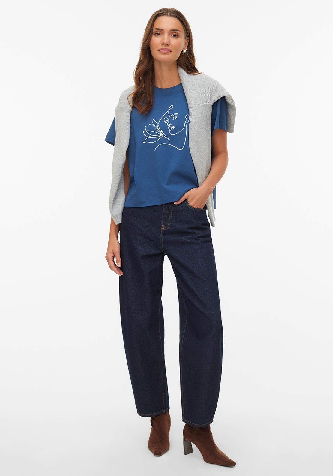 Vero Moda Thea Graphic Print Cotton T-Shirt, Navy - McElhinneys
