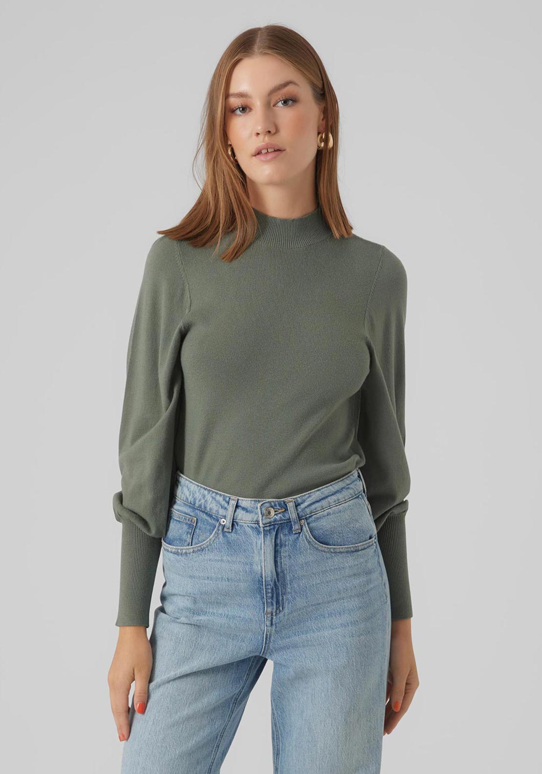 Vero Moda Holly Balloon Sleeve Sweater, Laurel Wreath - McElhinneys
