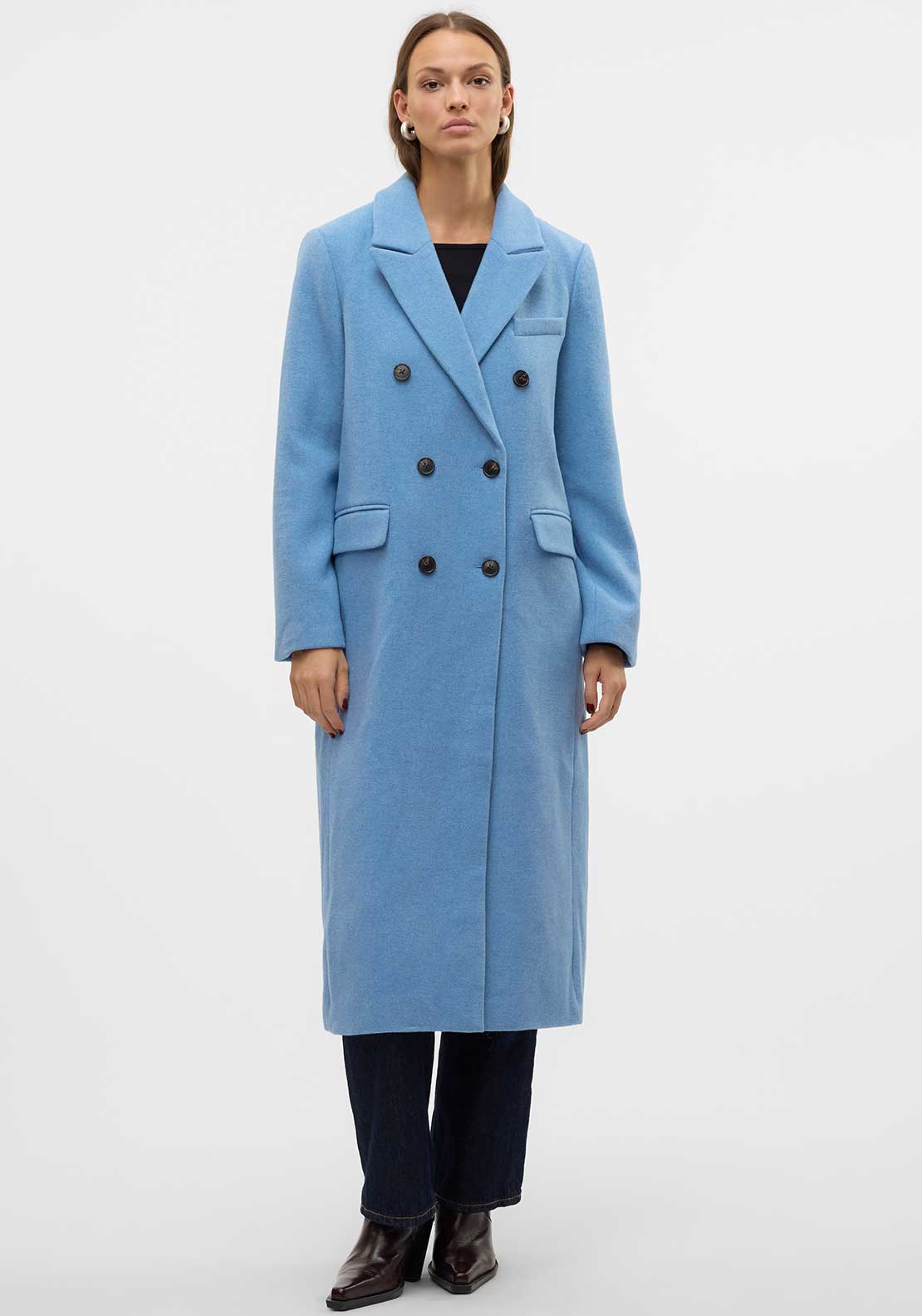 Vero Moda Densia Long Wool Coat, Allure Blue - McElhinneys