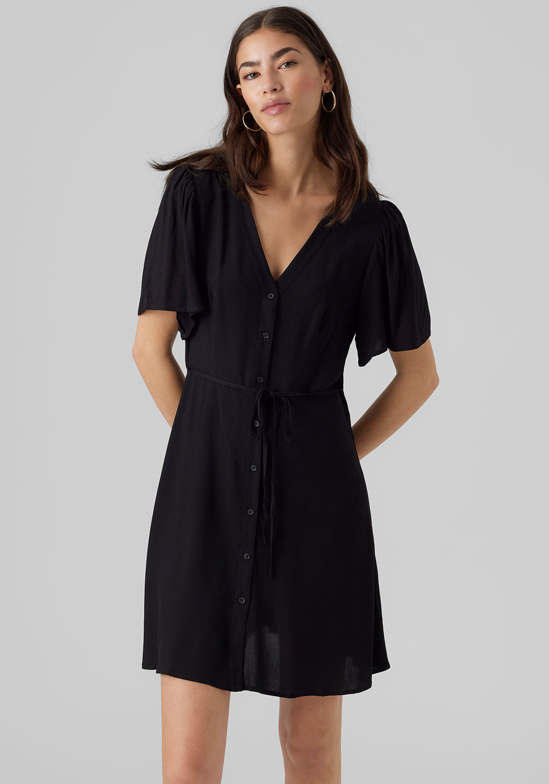 Vero Moda Alba Buttoned Mini Dress, Black - McElhinneys