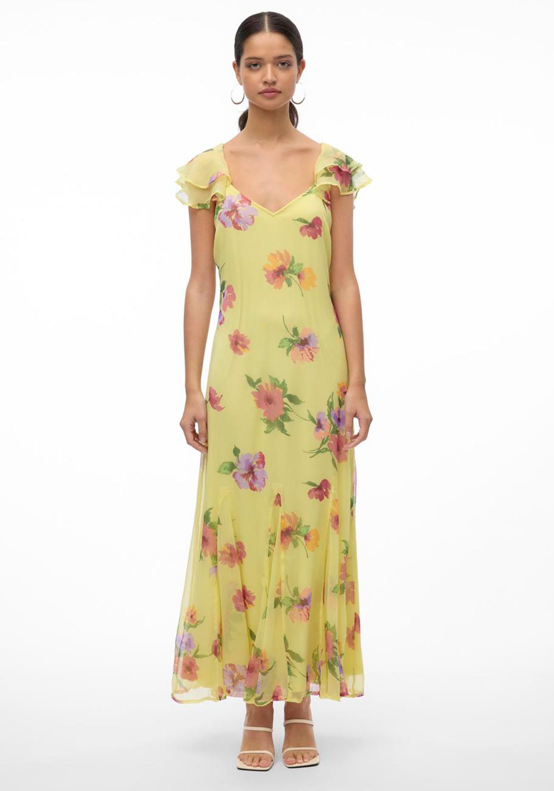 Vero Moda Milla Floral Frill Maxi Dress, Mellow Green & Silja - McElhinneys