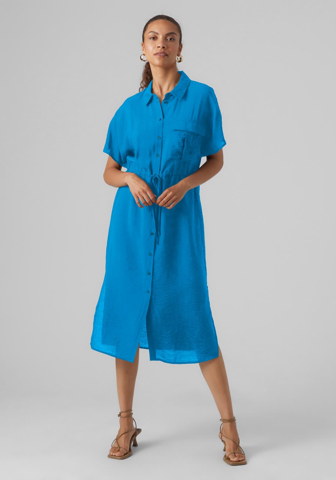 Vero Moda Iris Shirt Midi Dress, Ibiza Blue - McElhinneys
