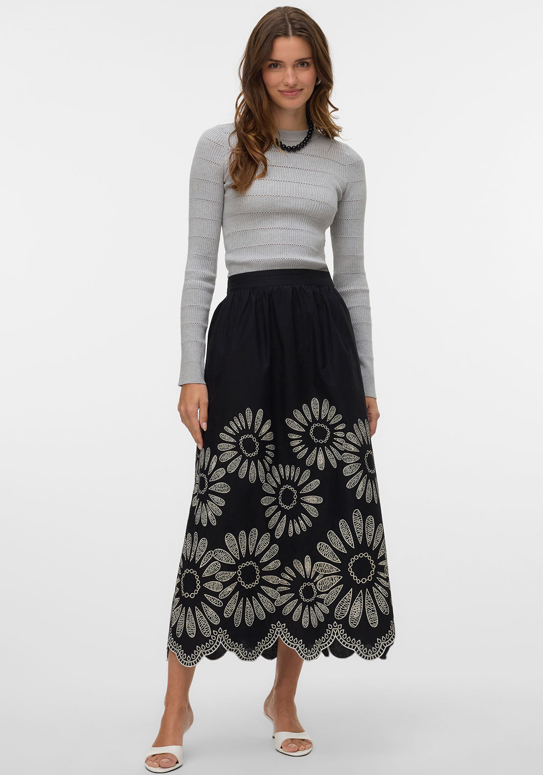 Vero Moda Blakely Floral Embroidered Skirt, Black - McElhinneys