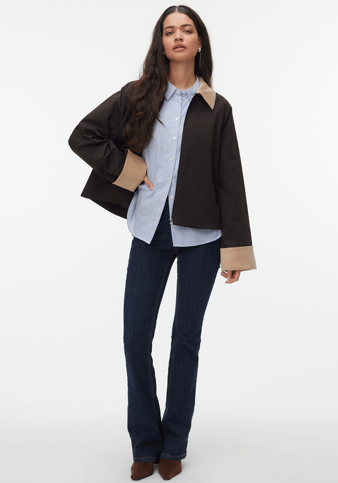 Vero Moda Vicky Contrast Cord Jacket, Brown - McElhinneys