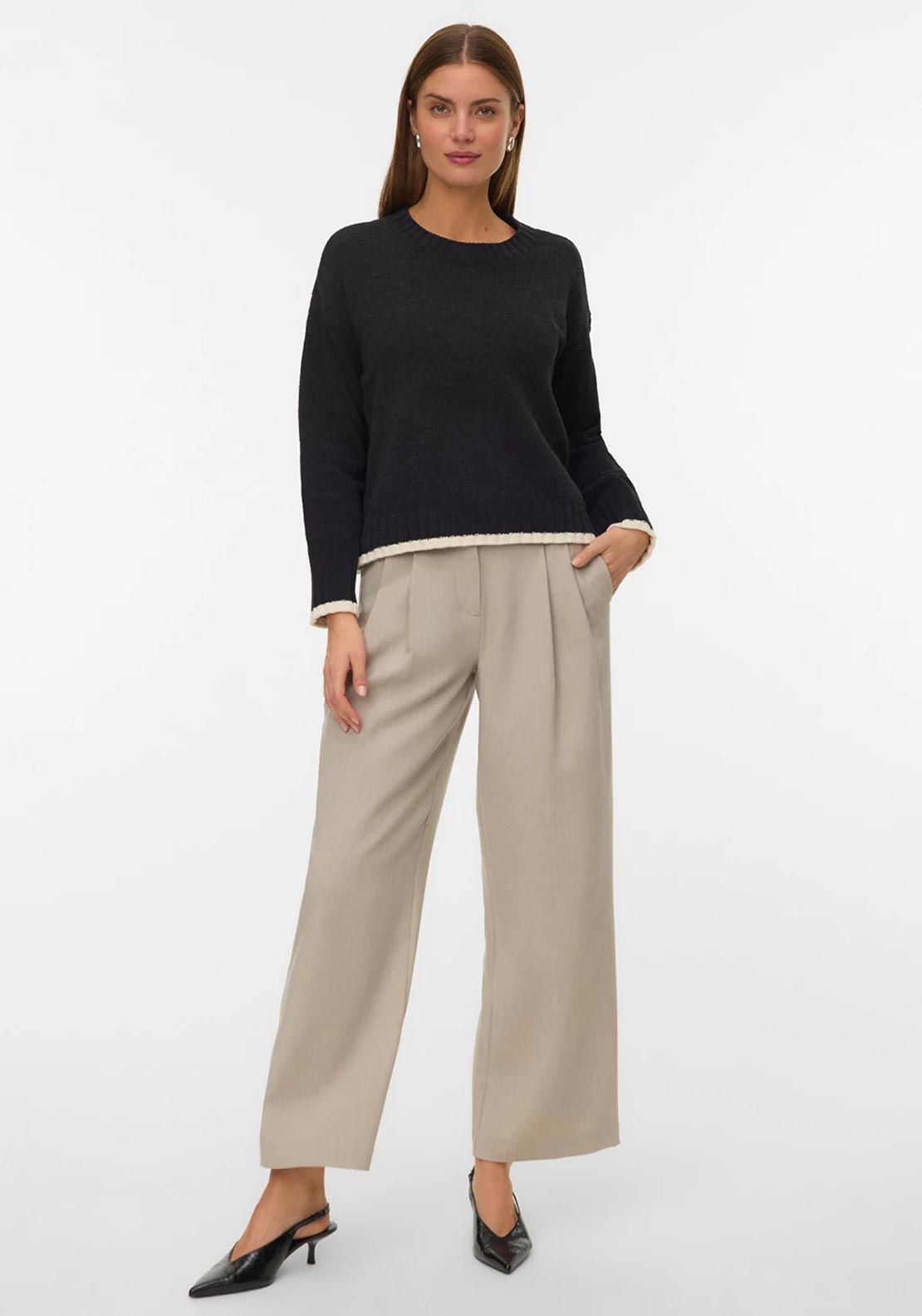 Vero Moda Shadow Contrasting Hem Jumper, Black - McElhinneys