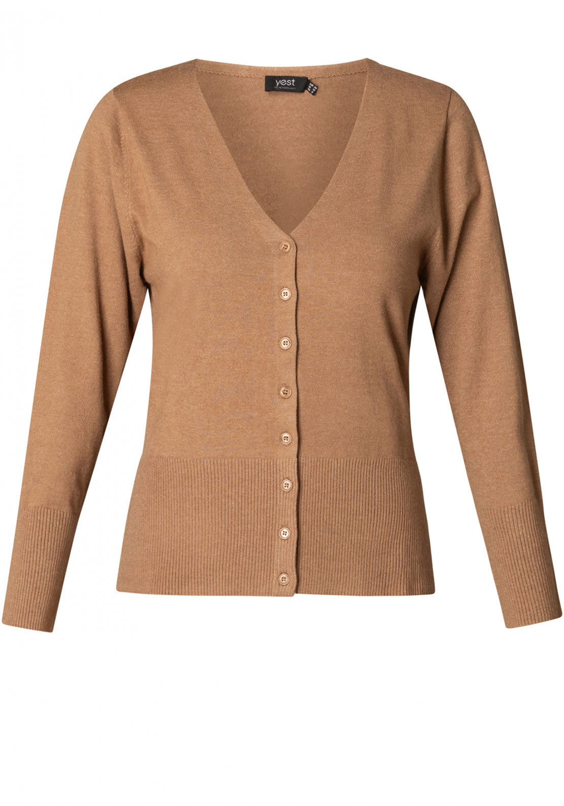 Yest Brigid Long Sleeve V-Neck Cardigan, Brown - McElhinneys