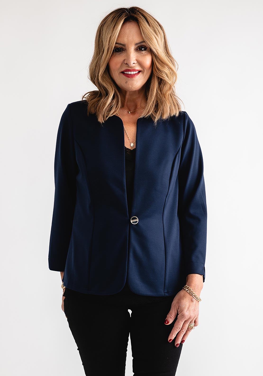 Yew Single Button Short Jacket, Navy - McElhinneys