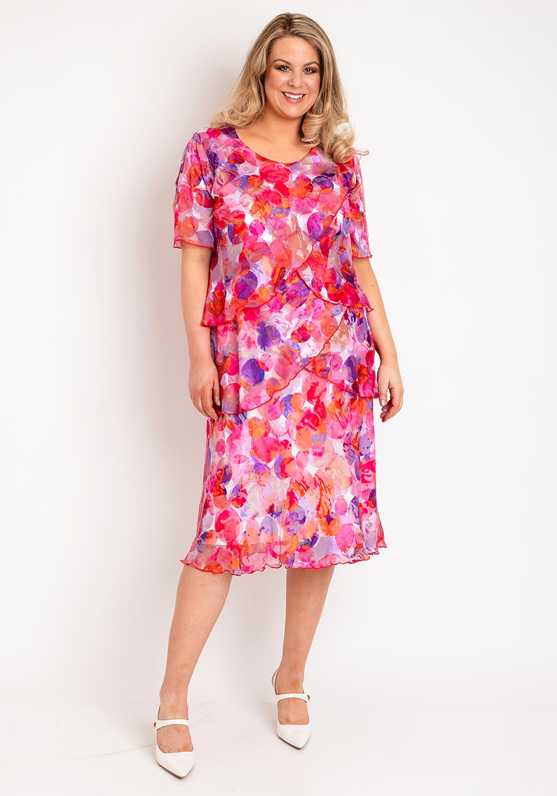 Allison Printed Silk Layered Midi Dress, Orange - McElhinneys