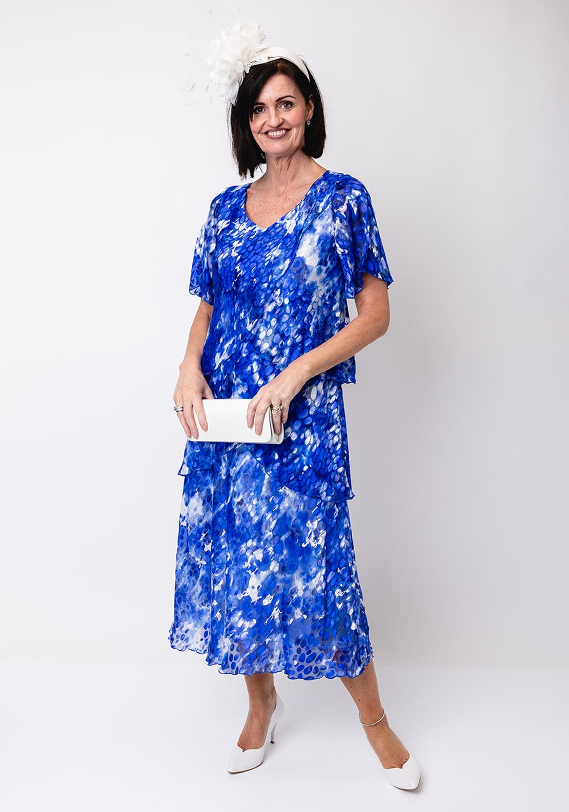 Allison Silk Frill Layered Dress, Blue - McElhinneys