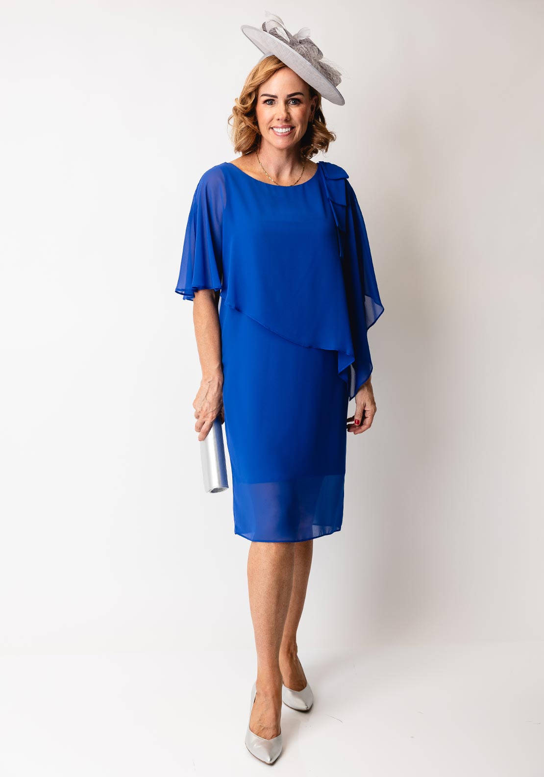 Allison Draped Detail Pencil Dress, Blue - McElhinneys