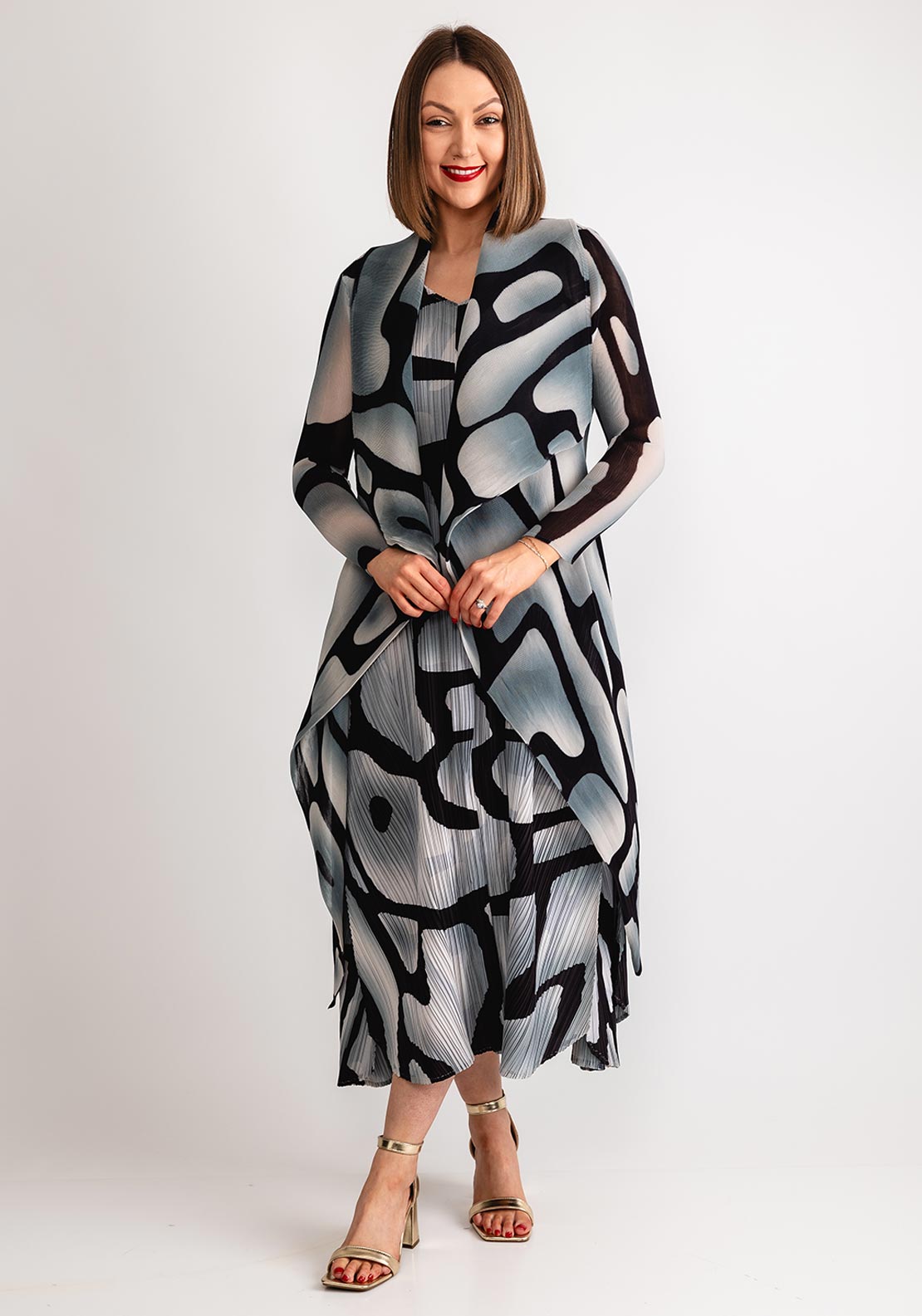 Alquema One Size Printed Chiffon Dress & Jacket, Silver Sand - McElhinneys