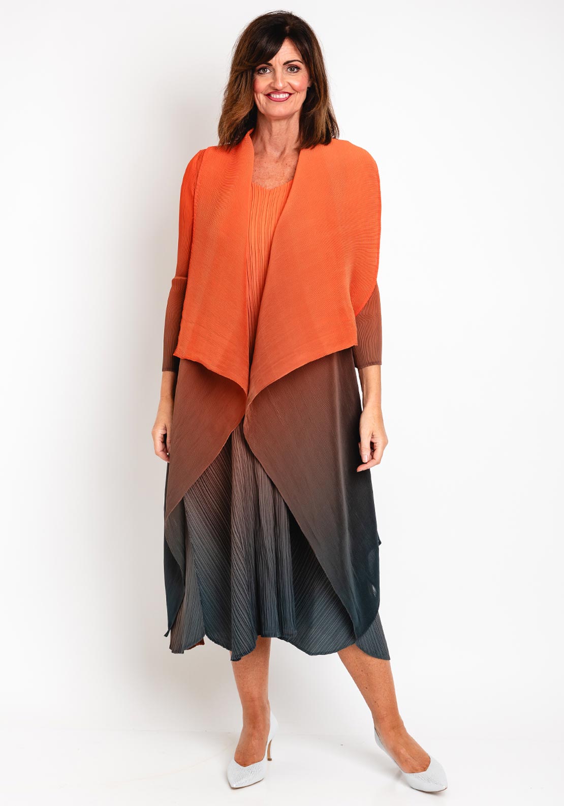 Alquema Long Estrella Dress & Coat Set, Tangerine to Shadow - McElhinneys