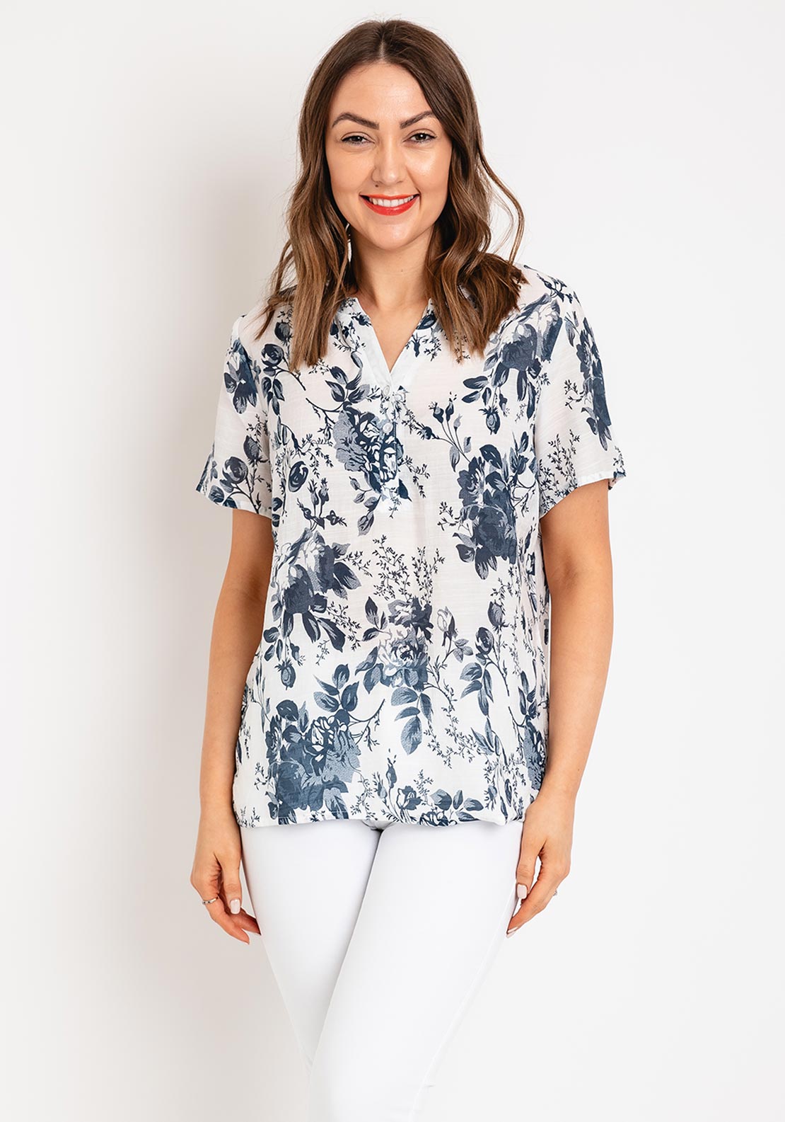 Natalia Collection Lightweight Floral Blouse, Navy - McElhinneys